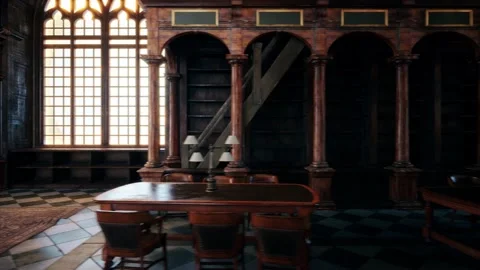 Animated library with old books 3d rende... | Stock Video | Pond5