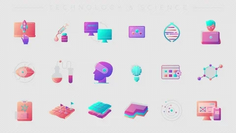Animated line icons on Technology and Sc... | Stock Video | Pond5
