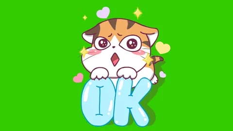 Animated Little Cat with OK Text - Green... | Stock Video | Pond5