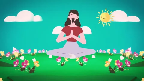 Animated meditation outdoors 2d characte... | Stock Video | Pond5