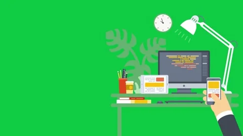 Animated modern office setup with plants... | Stock Video | Pond5