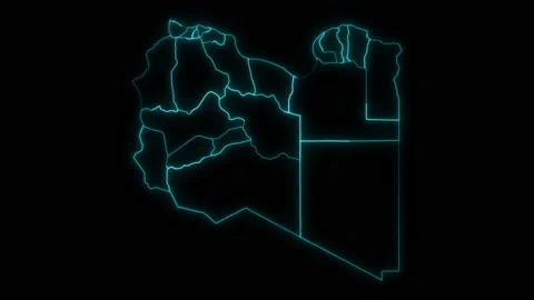Animated Outline Map of Libya with Distr... | Stock Video | Pond5