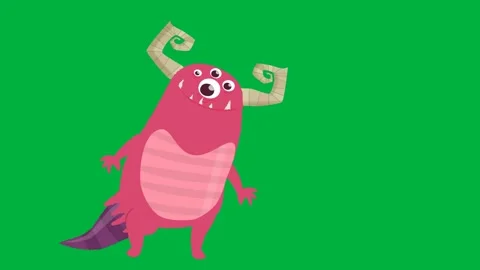 Animated pink monster character on green... | Stock Video | Pond5
