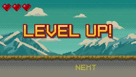 Animated pixel art banner with Level Up ... | Stock Video | Pond5