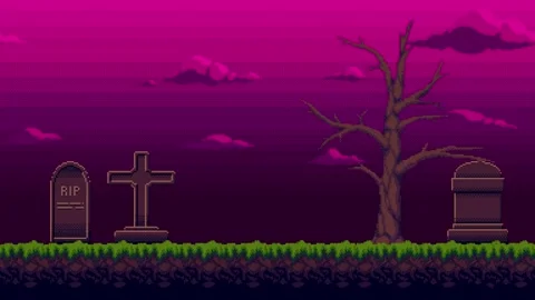 Animated pixel art graveyard landscape. ... | Stock Video | Pond5