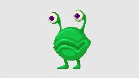 Animated pixel art green alien monster. ... | Stock Video | Pond5