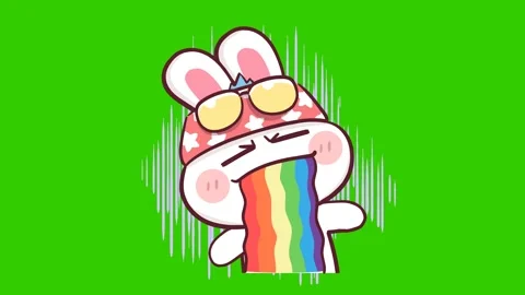 Animated Rabbit Vomiting Rainbow - Green... | Stock Video | Pond5