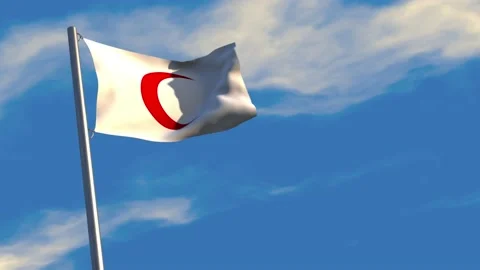Animated Red Crescent flag waving in the... | Stock Video | Pond5