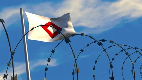 Animated Red Crystal flag waving behind ... | Stock Video | Pond5