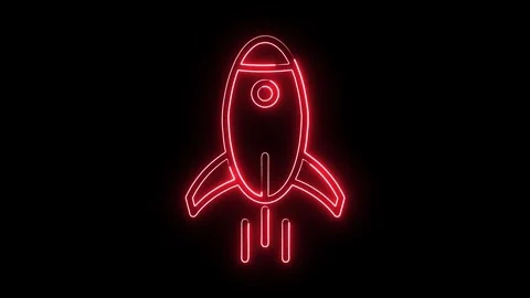 Animated red neon rocket launching on bl... | Stock Video | Pond5