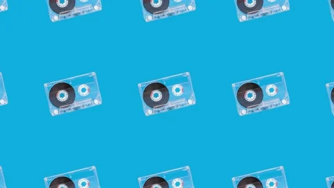 Animated retro audio cassette on a blue ... | Stock Video | Pond5