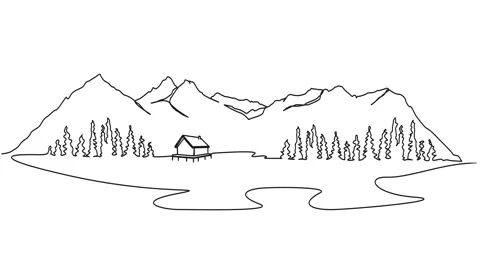 animated single line drawing of cabin at... | Stock Video | Pond5