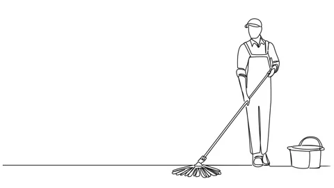 animated single line drawing of janitor ... | Stock Video | Pond5