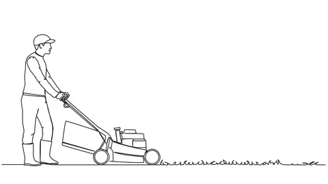 animated single line drawing of man mowi... | Stock Video | Pond5