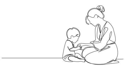 animated single line drawing of mother a... | Stock Video | Pond5