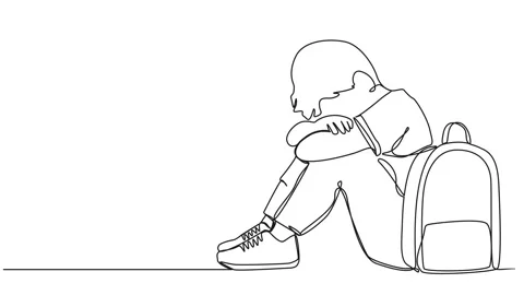 animated single line drawing of sad boy ... | Stock Video | Pond5