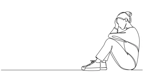 animated single line drawing of sad and ... | Stock Video | Pond5
