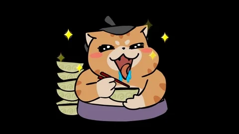 Animated Sumo Cat Eating Rice - Transpar... | Stock Video | Pond5