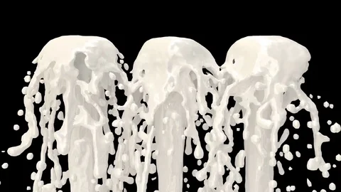 Animated three fountains of milk eruptin... | Stock Video | Pond5