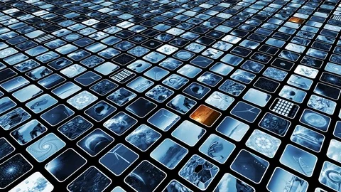 Animated video wall with many media icon... | Stock Video | Pond5