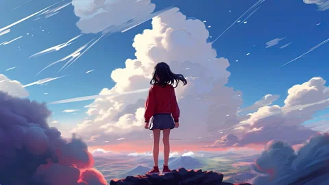 Animated virtual Girl looking out into t... | Stock Video | Pond5