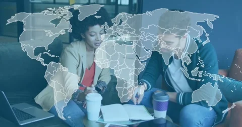 Animated world map fading over office, c... | Stock Video | Pond5