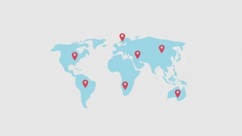 Animated world map with pins | Stock Video | Pond5