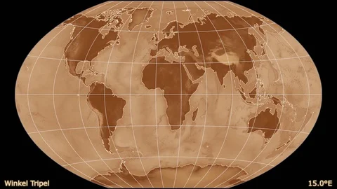 Animated world map. Winkel Tripel. Gradi... | Stock Video | Pond5
