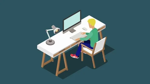 Animated young man sitting at desk with ... | Stock Video | Pond5