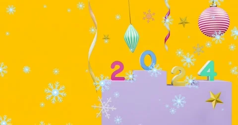 Animation of 2024 text and christmas dec... | Stock Video | Pond5
