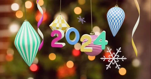 Animation of 2024 text and christmas dec... | Stock Video | Pond5