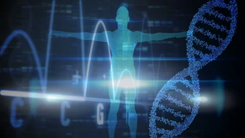 Animation of 3d blue dna strand spinning... | Stock Video | Pond5