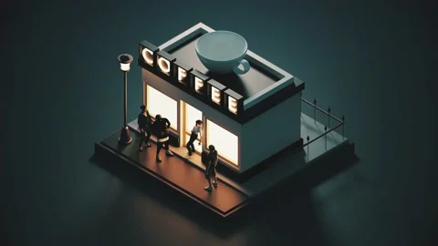 Animation 3d Coffee shop and people mini... | Stock Video | Pond5