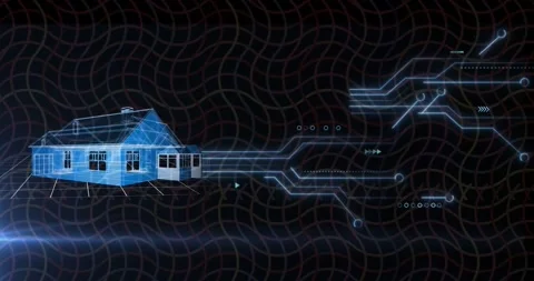 Animation of 3d house with circuit board... | Stock Video | Pond5