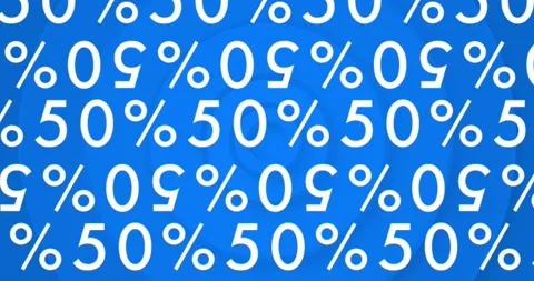Animation of 50 percent text on blue bac... | Stock Video | Pond5