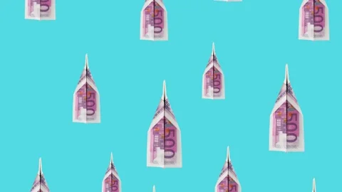 Animation of 500 euro banknote airplanes... | Stock Video | Pond5