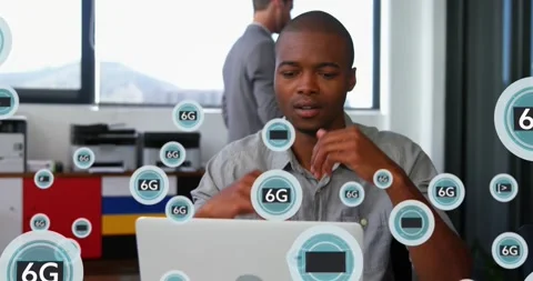 Animation of 5g and 6g text with symbols... | Stock Video | Pond5