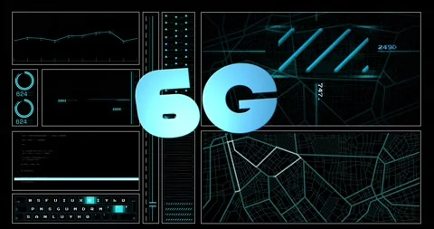 Animation of 6g text and computer data p... | Stock Video | Pond5