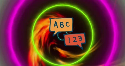 Animation of abc 123 over neon circles o... | Stock Video | Pond5