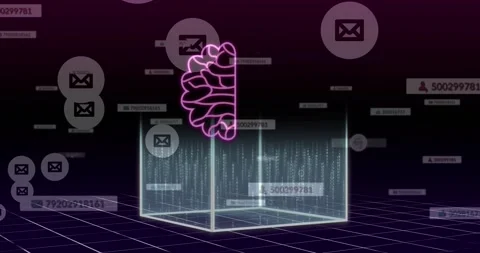 Animation of ai data processing with ico... | Stock Video | Pond5