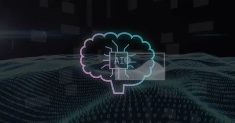 Animation of ai text, icons and binary c... | Stock Video | Pond5
