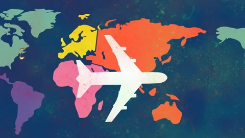 Animation of airplane flying over world ... | Stock Video | Pond5