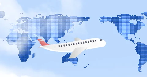 Animation of airplane flying over world ... | Stock Video | Pond5