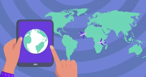 Animation of airplanes flying over map a... | Stock Video | Pond5