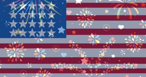 Animation of american flag and fireworks... | Stock Video | Pond5