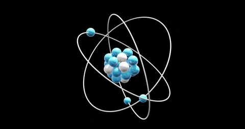Animation of atom model spinning on blac... | Stock Video | Pond5