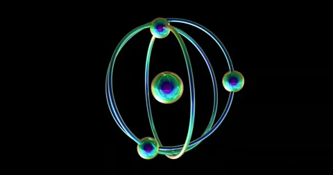 Animation of atom model spinning on blac... | Stock Video | Pond5