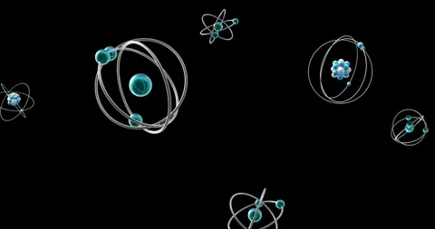 Animation of atom models spinning on bla... | Stock Video | Pond5