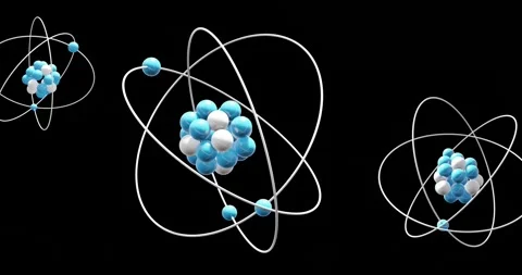 Animation of atom models spinning on bla... | Stock Video | Pond5