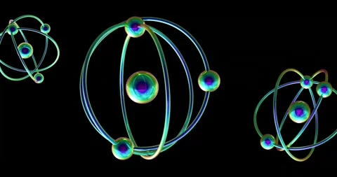 Animation of atom models spinning on bla... | Stock Video | Pond5